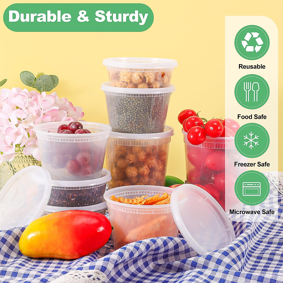 Loppdece 44 Sets Deli Containers with Lids,Plastic Deli Food Containers,Stackable Food Storage Soup Containers with Airtight Lids for Meal Prep Takeout,Freezer&Dishwasher Safe,BPA-Free (8oz,16oz,32oz)