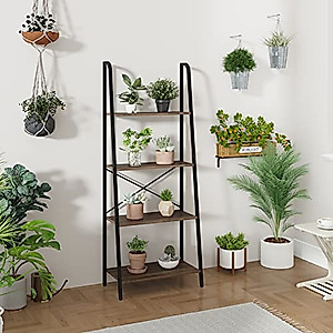 Novilla Bookshelf, 4-Tier Bookcase, Freestanding Storage Ladder Shelves for Home/Office/Living Room/Balcony/Bedroom, Walnut