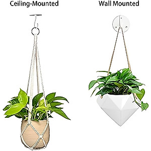 Ceiling Hooks for Hanging Plants - Metal Heavy Duty Wall Mounted Hangers for Hanging Bird Feeders, Planters, Wind Chimes, Include Professional Drywall Anchors (3-Pack (White)