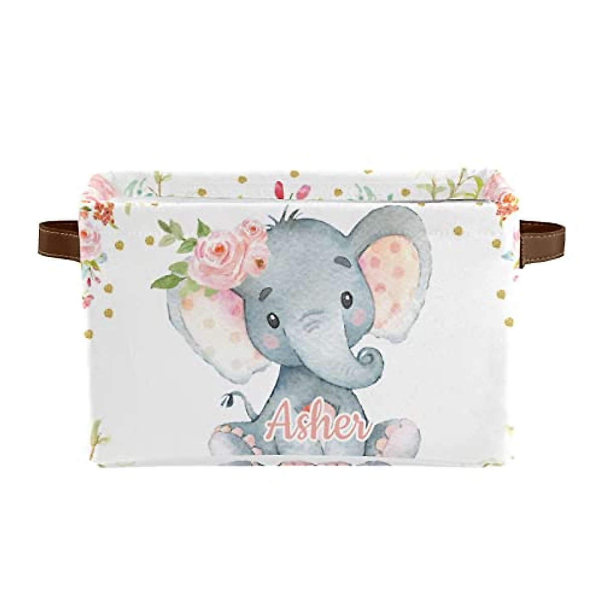 Deven Chic Pink Flower Elephant Personalized Large Storage Baskets for Organizing Shelves with Handle,Closet Decorative Storage Bins for Toy, Bathroom,Nursery,Home 1 Pack