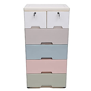 NG NOPTEG Plastic Drawers Dresser, Storage Cabinet with 6 Drawers, Closet Drawers Tall Dresser Organizer for Clothes, Playroom, Bedroom Furniture (Macaron)