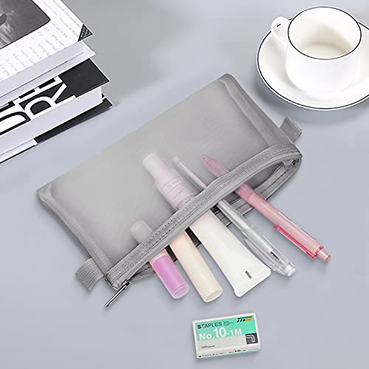 Toplive 3 Pieces Pencil Case Set, Clear Exam Pencil Pouch, Mesh Zipper Pen Pouch, Nylon Pencil Storage Pouch, Makeup Bag for Women, Portable Office Stationery Pouch for Students Adults