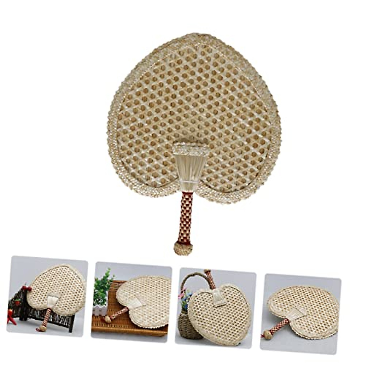 Abaodam 3 Pcs Straw Fan Paper Fans Decoration Japanese Fan Party Fan Woven Handheld Fan Vintage Home Decor Hand Rocker Fan African Decor Seagrass Rattan Fan Heart-Shaped Travel Polyester