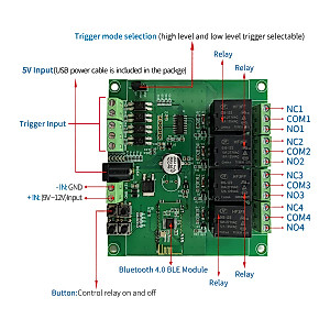 DSD TECH 4 Channels Bluetooth Relay Module for Remote Control Switch Compatible with iPhone and Android 4.3 (12V)