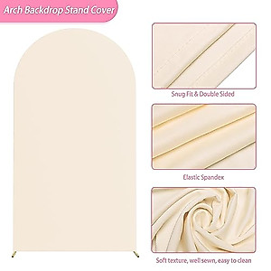Asee'm 7.2FT Wedding Arch Cover Beige Fitted Spandex Cover 2-Sided Round Top Chiara Backdrop Stand Covers for Party Ceremony Birthday Banquet Decoration