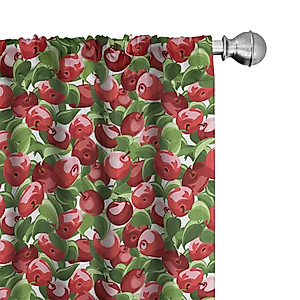 Ambesonne Fruits Curtains, Red Apples and Green Leaves Organic Food Garden Harvest Eating Clean Theme, Window Treatments 2 Panel Set for Living Room Bedroom, Pair of - 28" x 84", White Green