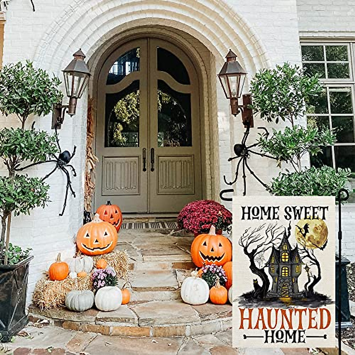 CROWNED BEAUTY Halloween Haunted Home Garden Flag 12x18 Inch Small Double Sided Burlap Holiday Seasonal Welcome Yard Outside