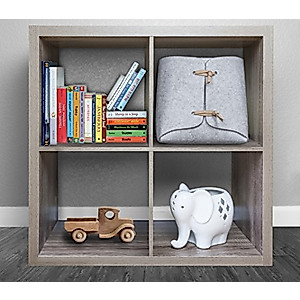 Kasefox Felt Storage Bin - Natural Tan Suede Ties - Premium Grey Felt Organizing Basket for Home, Office, Nursery, Toys, Dorm, Closet – Fits in Cube Storage Shelves - Medium