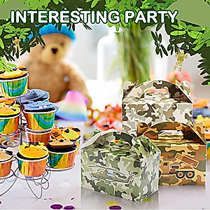 24 PCS Camo Party Favors Boxes Camouflage Army Party Goodie Boxes Camo Paper Camouflage Treat Boxes with Handle Camo Birthday Party Supplies for Candy Cookie Wrapping, 6 x 3.5 x 3.5 Inch, 6 Designs