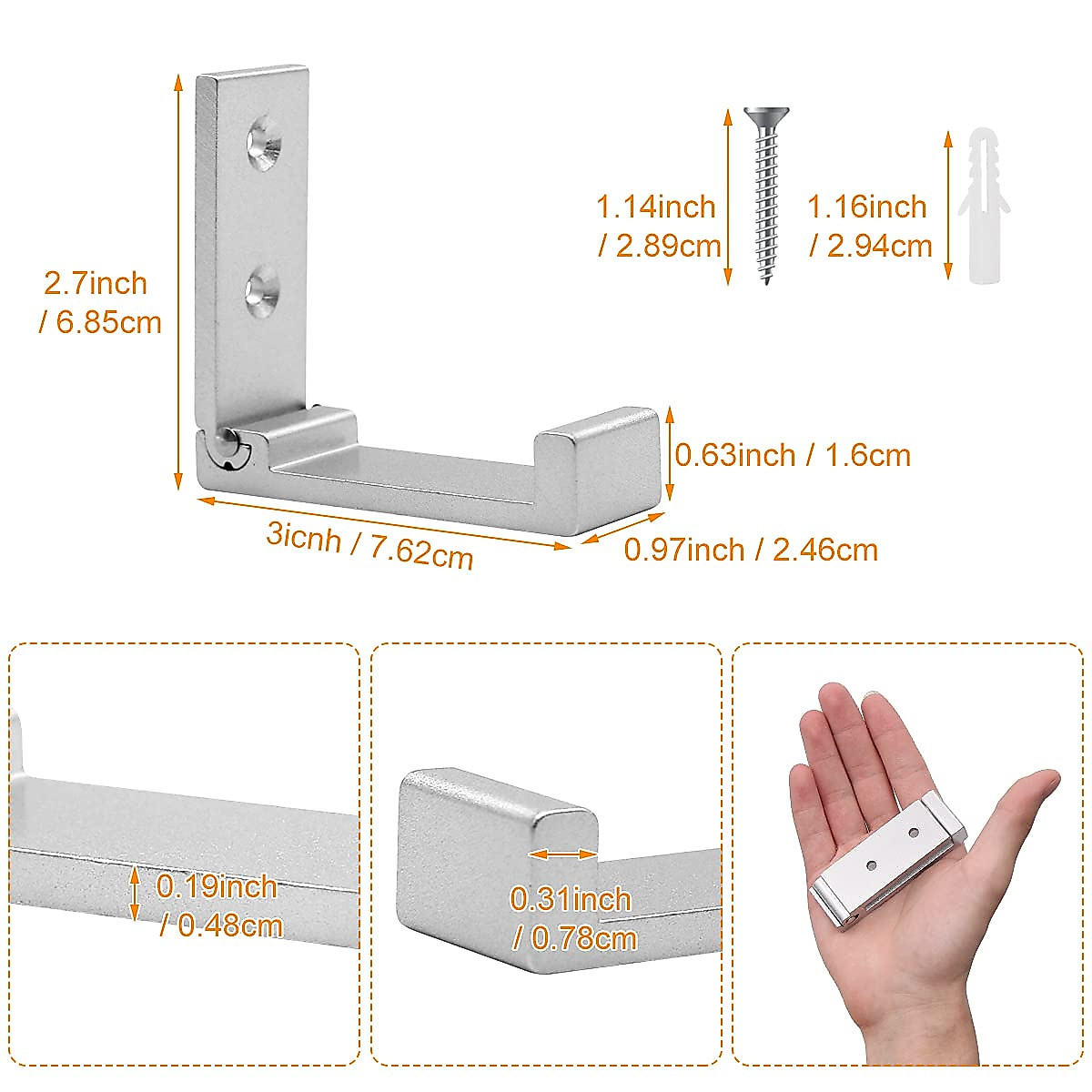 WaaWee 5Pcs Folding Coat Hooks, Wall Hanging Hooks - Aluminium Alloy Folding Clothes Hook, Foldable Aluminum Alloy Single Towel Hook ​for Bathroom, Bedroom and Fitting Room (Frosted Silver