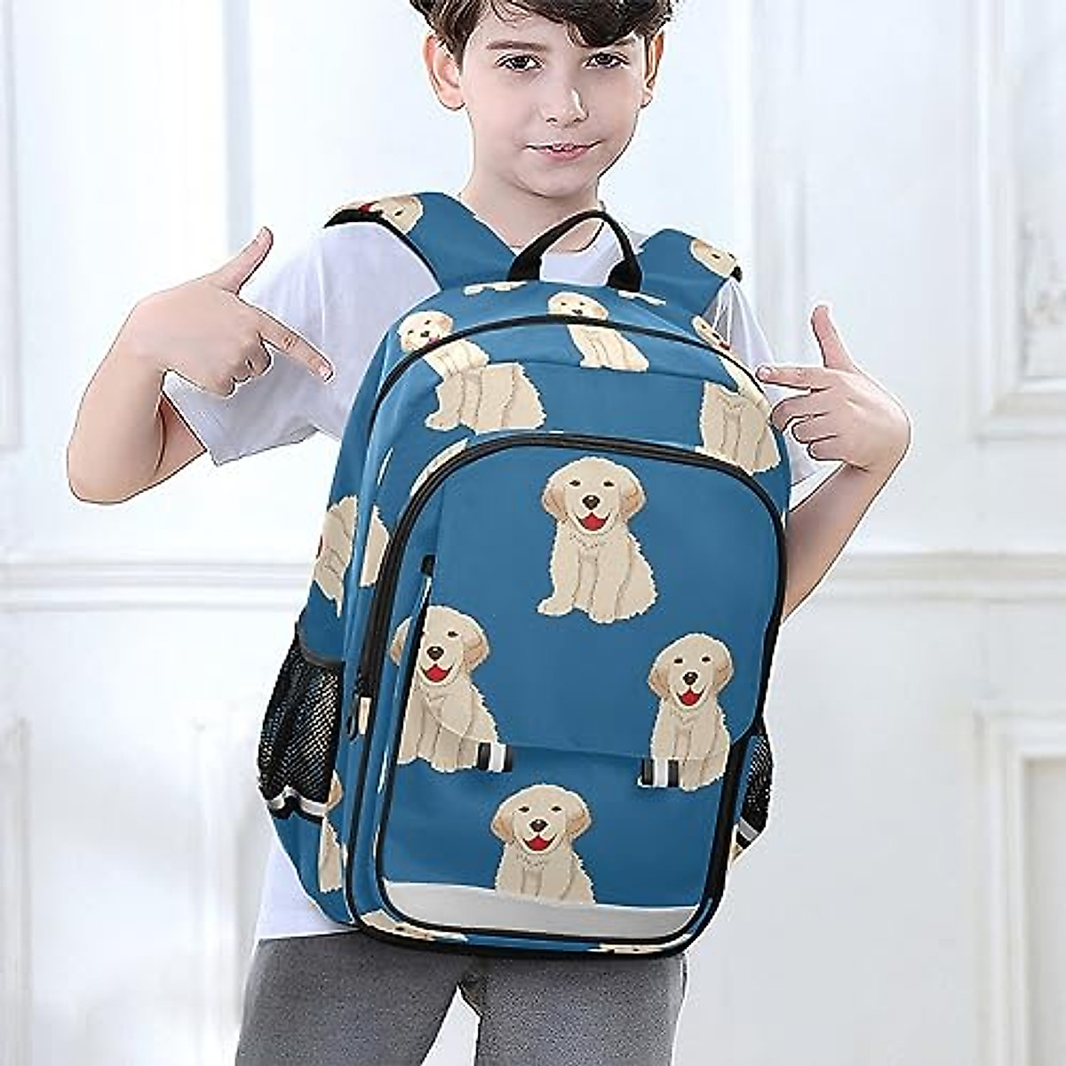 MCHIVER Labrador Golden Retriever Dog Backpack for School Lightweight Student Bookbags with Chest Strap Causal Daypacks Rucksack for Kid Boy Girl 17.7 Inch