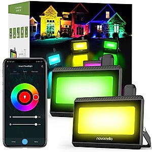 Novostella 2 Pack 20W Smart LED Flood Lights, RGBCW, 2700K-6500K, 2000LM, WiFi Outdoor Dimmable Color Changing Stage Light, IP66 Waterproof, Multicolor Wall Washer Light, Work with Alexa