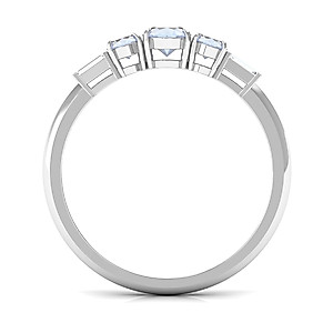 Rosec Jewels Moonstone Oval Cut Three Stone Ring with Diamond, Aaa Quality, 14K White Gold, Size:US 6.00