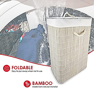 Home Basics Foldable Bamboo Laundry Basket Hamper (Rectangle, Grey)