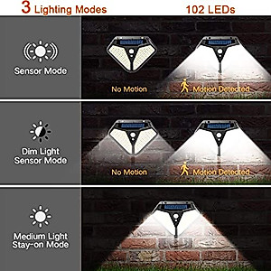 ZHURGN Solar Lights Outdoor Motion Sensor Solar Energy Street Lamp 3 Lighting Modes Yard Path Home Garden Solar Lights Wall Lights (Color : 102LED 2pcs)