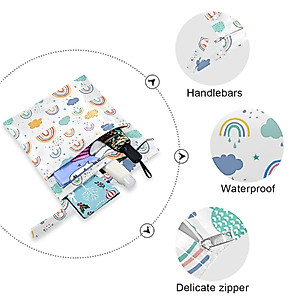 JXDXHCW Waterproof Wet Bag 2 Pack Cute Cartoon Rainbow Pattern Cloth Diaper Bag Travel Swimsuit Pool Gym Clothes Cosmetic 2 Zipper Pockets Dry Wet Pouch Set