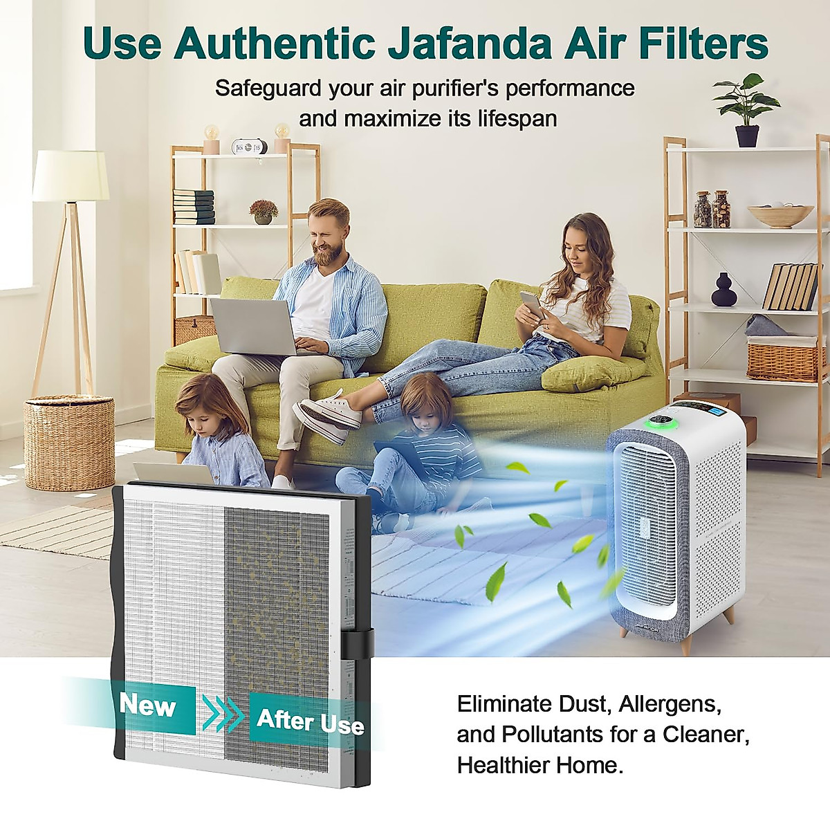 Jafanda JF500 True HEPA 13 Replacement Filter, 3-in-1 High Efficiency, High-Efficiency 0.66lbs Activated Carbon Removes Dust, Allergens & Odors, 4 Pack, White