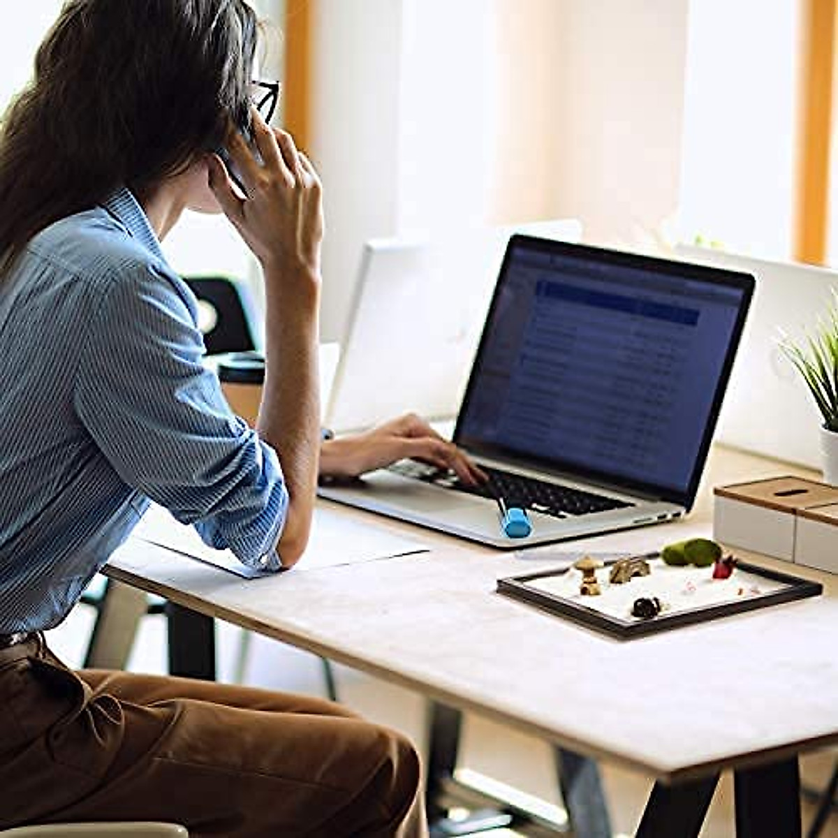 COCORO Japanese Zen Garden for Desk and Office Accessories Includes Zen Garden Sand, Rocks, Rake, Moss Stones, Fishes, Lantern, Bridge, and Origami