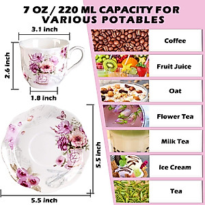 GuangYang China Tea Cups and Saucers Set of 6-7ounce/200ml - Tea Gift Sets for Adults - Purple Floral Porcelain TeaCup with Saucer for Tea Party(Total 12 Pieces)