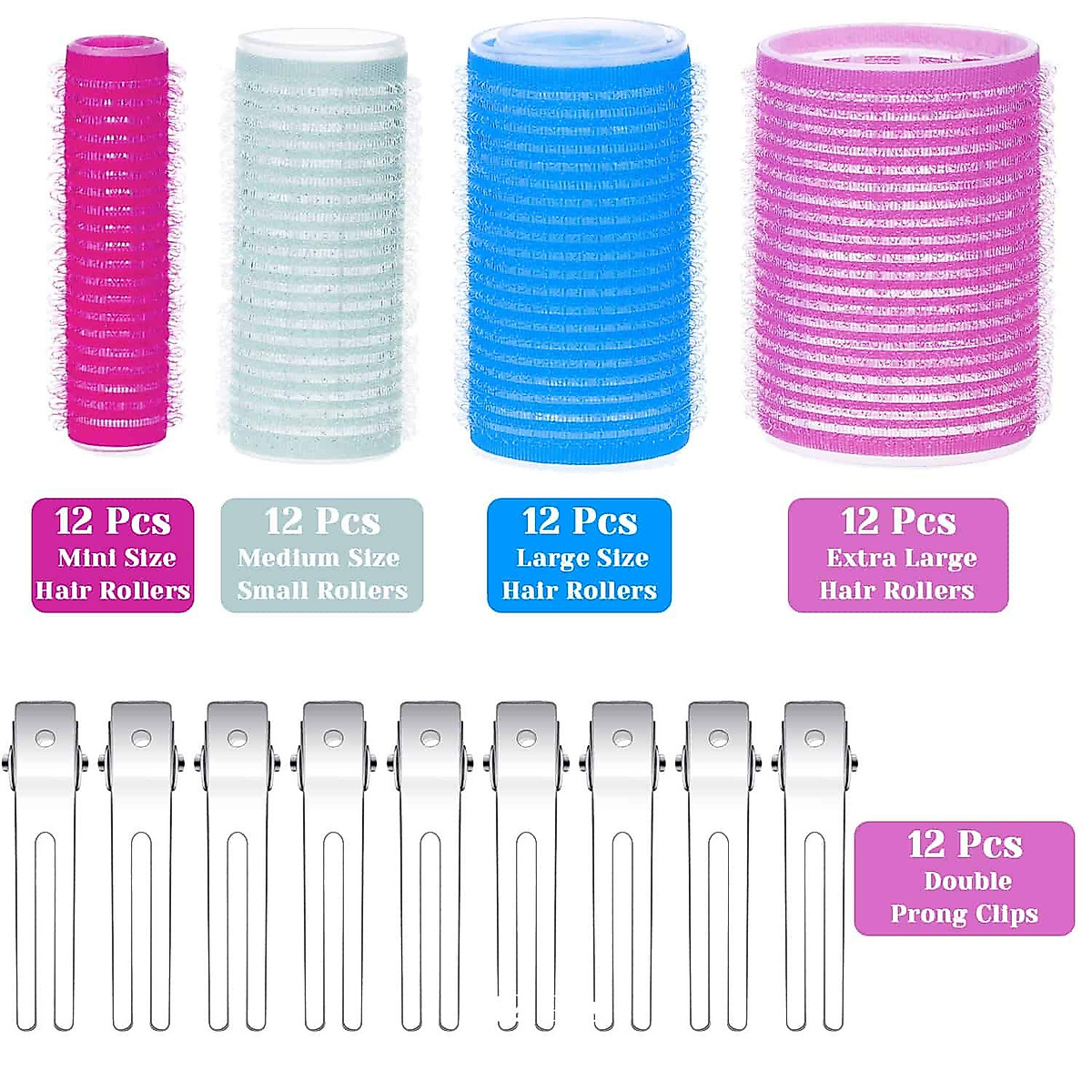 Anezus Self-Grip Rollers Set - 60 Pcs Multicolored Curlers and Clips for Hairstyling