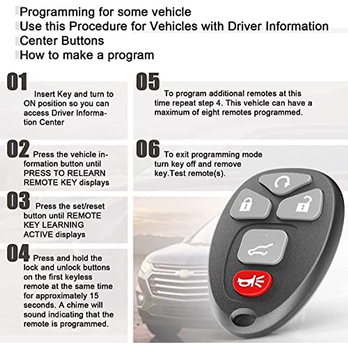 5 Buttons Keyless Entry Remote Control Car Key Fob for Chevy Traverse Tahoe Suburban/Buick Enclave/Cadillac Escalade/07-2016 GMC Acadia Yukon (OUC60270 OUC60221),Set of 1