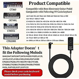 9V Power Supply for Guitar Pedals, Fit for BOSS Effects Pedal Roland Musical Instruments, Distortion, Casio Keyboard, PSA-120S, 850mA,Exact Long 6.6Ft Power Cord Adapter