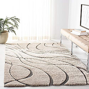 SAFAVIEH Florida Shag Collection Area Rug - 5'3" x 7'6", Cream & Grey, Non-Shedding & Easy Care, 1.2-inch Thick Ideal for High Traffic Areas in Living Room, Bedroom (SG471-1180)