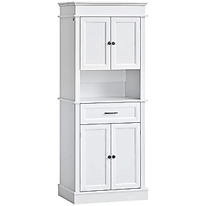 HOMCOM Traditional Buffet with Hutch, Freestanding Kitchen Pantry Storage Cabinet with Doors and Drawer, Adjustable Shelving, White