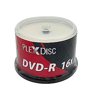 PlexDisc TY Series DVD-R 16X 4.7GB White Inkjet Hub Printable Blank Discs – 50 Pack Cake Box (FFP), Writable and Recordable Media for Data, Video, and Audio