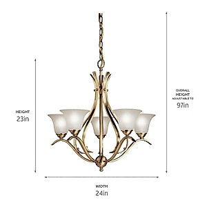 Kichler Dover 23" 5 Light Chandelier with Alabaster Swirl Glass in Antique Brass