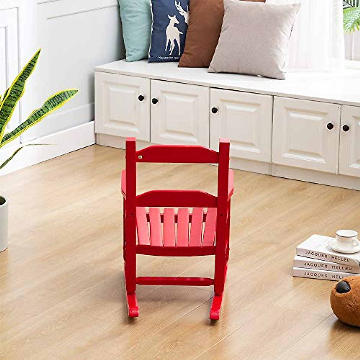 BplusZ KD-21R Rocking Kid's Chair Wooden Child Toddler Patio Small Rocker Red Ages 3-6 Red