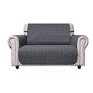 Ameritex Loveseat Cover Water-Resistant Quilted Furniture Protector with Back Nonslip Paws Slipcover for Dogs, Kids, Pets Loveseat Slipcover Stay in Place for Leather (Dark Grey, 54'')