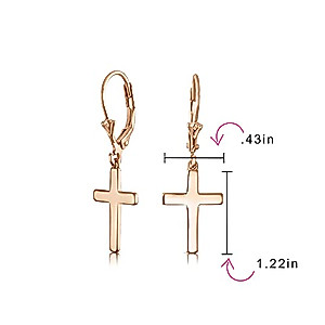 Minimalist Simple Small Religious Dangle Cross Earrings For Women Teen Secure Lever Back .925 Sterling Silver