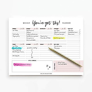 Bliss Collections Weekly Planner, You've Got This, Undated Tear-Off Sheets Notepad Includes Calendar, Organizer, Scheduler for Goals, Tasks, Ideas, Notes and To Do Lists, 8.5"x11" (50 Sheets)