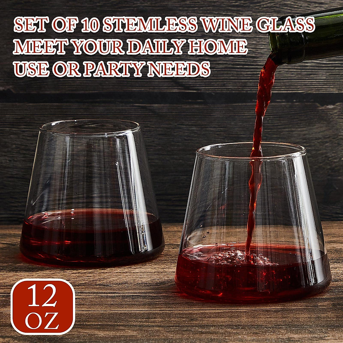 Zubebe Set of 10 Stemless Wine Glass Stemless Wine Glasses Drinking 12 oz Modern Wine Glasses Stemless Dishwasher Safe Gifts