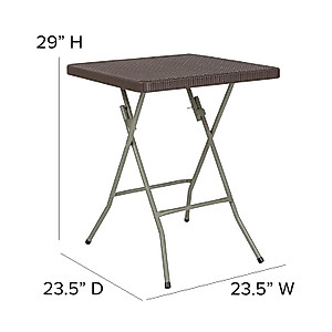 Flash Furniture Linburgh 1.95-Foot Square Brown Rattan Plastic Folding Table