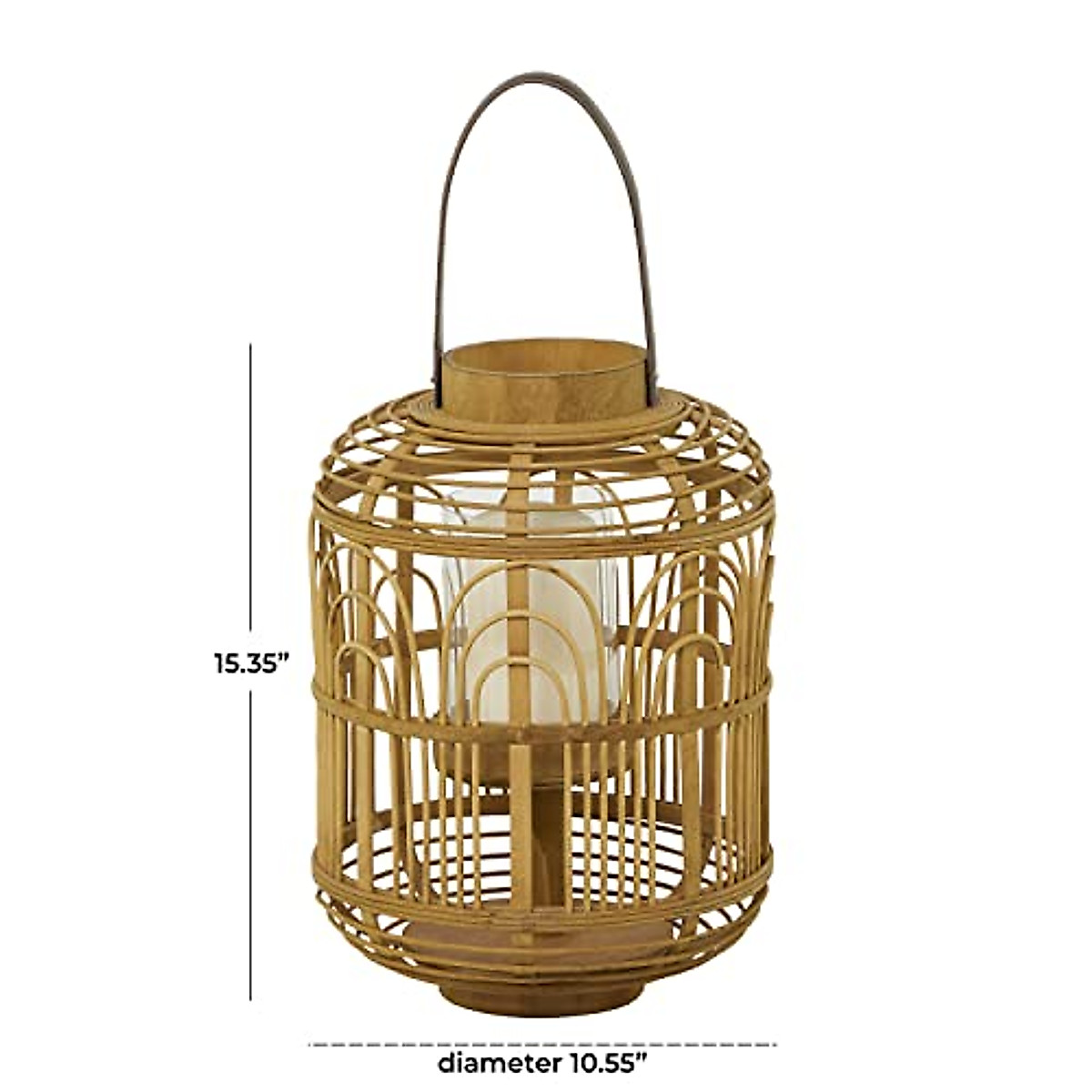 The Novogratz Bamboo Handmade Decorative Candle Lantern with Handle, 11" x 11" x 15", Brown