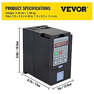 VEVOR VFD 7.5KW,Variable Frequency Drive 35A,CNC VFD Motor Drive Inverter Converter 220V,for Spindle Motor Speed Control (1or 3 Phase Input, 3 Phase Output)