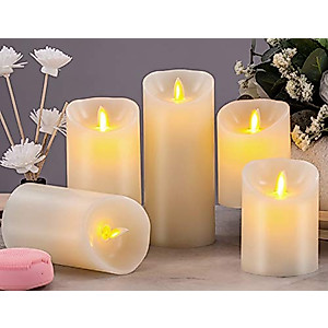 AKU TONPA Flameless Candles Battery Operated Pillar Real Wax Electric LED Candle Gift Sets with Remote Control Cycling 24 Hours Timer, 4" 4" 5" 6" 7" Pack of 5