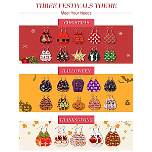 Hicarer 25 Pairs Christmas Faux Leather Earrings Halloween Thanksgiving Holiday Fall Leather Teardrop Dangle Earrings for Women