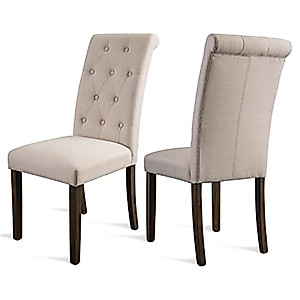 Aristocratic Style Dining Chair Noble and Elegant Solid Wood Tufted Dining Chair, Beige (Set of 2)