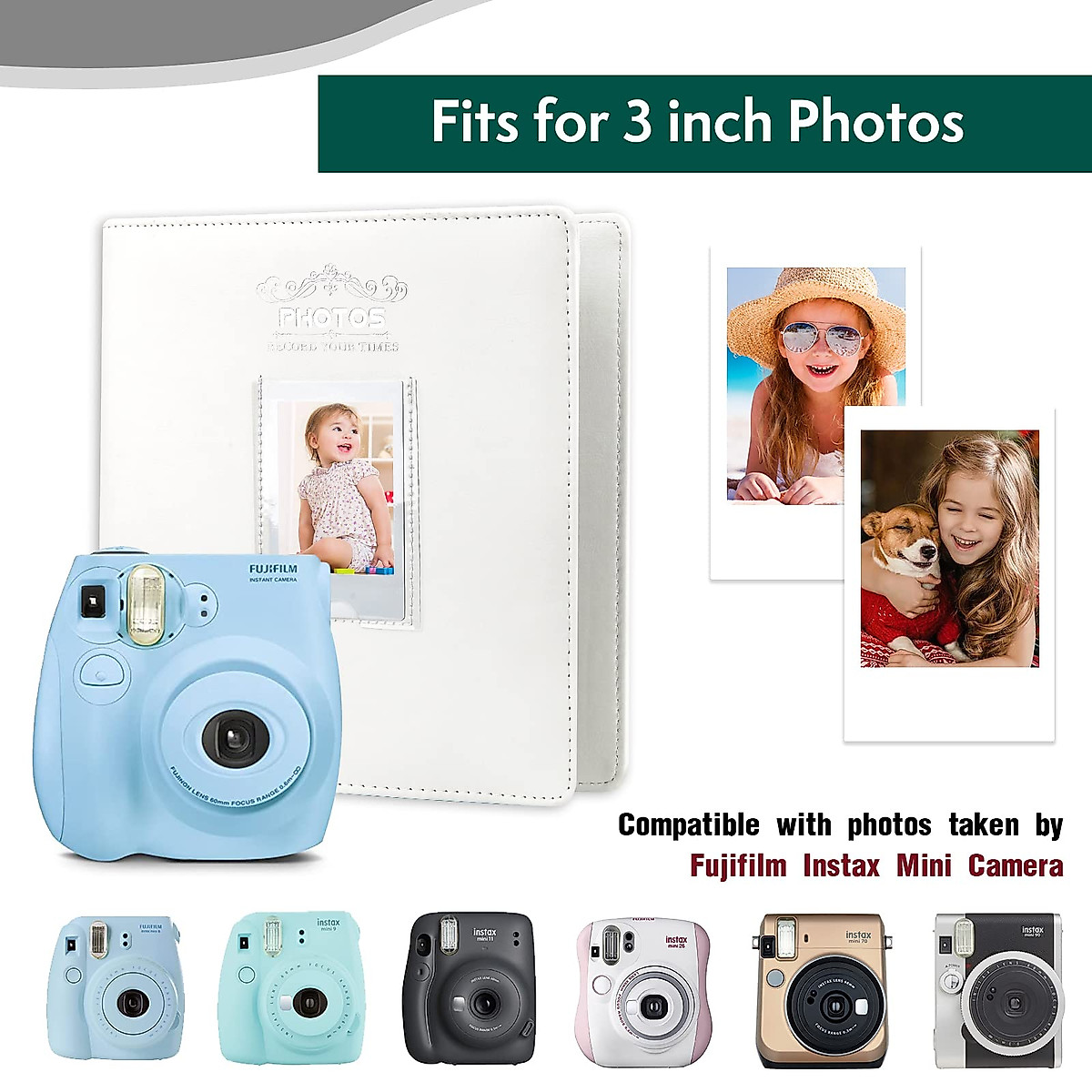 2x3 Photo Album for Fujifilm Instax Mini Instant Camera, 288 Pockets Mini Photo Album for Fujifilm Instax Mini 12 11 evo 9 40 8 7 Evo LiPlay Instant Camera, White