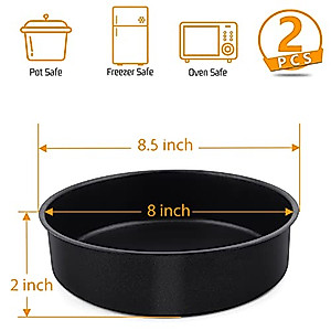 P&P CHEF 8 Inch Round Cake Pan Set of 2, Non-Stick Cake Baking Pans for Birthday Wedding Layer Cakes, Stainless Steel Core & Leak Proof, Sturdy & Healthy, Black