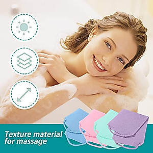 4 Pack Exfoliating Body Scrubber with Handles, Nylon Exfoliating Cloth Extended Length Back Scrubber Stretchable Pull Strap Shower Back Scrubber for Shower for Women&Men(4 Pack-Green+Blue+Purple+Pink)