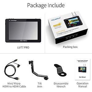 FEELWORLD LUT7 PRO 7 Inch Ultra Bright 2200nits DSLR Camera Field Monitor 3D LUT Touchscreen HDR Waveform F970 External Power and Install Kit 4K HDMI