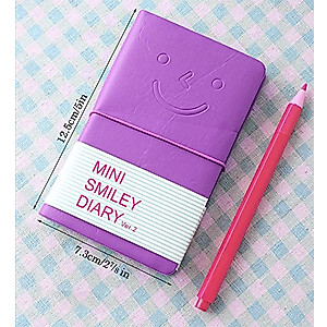 CRIVERS 5pc Portable mini smiley diary paper notebook, memo, leather case, 100 Sheets (Random Color)