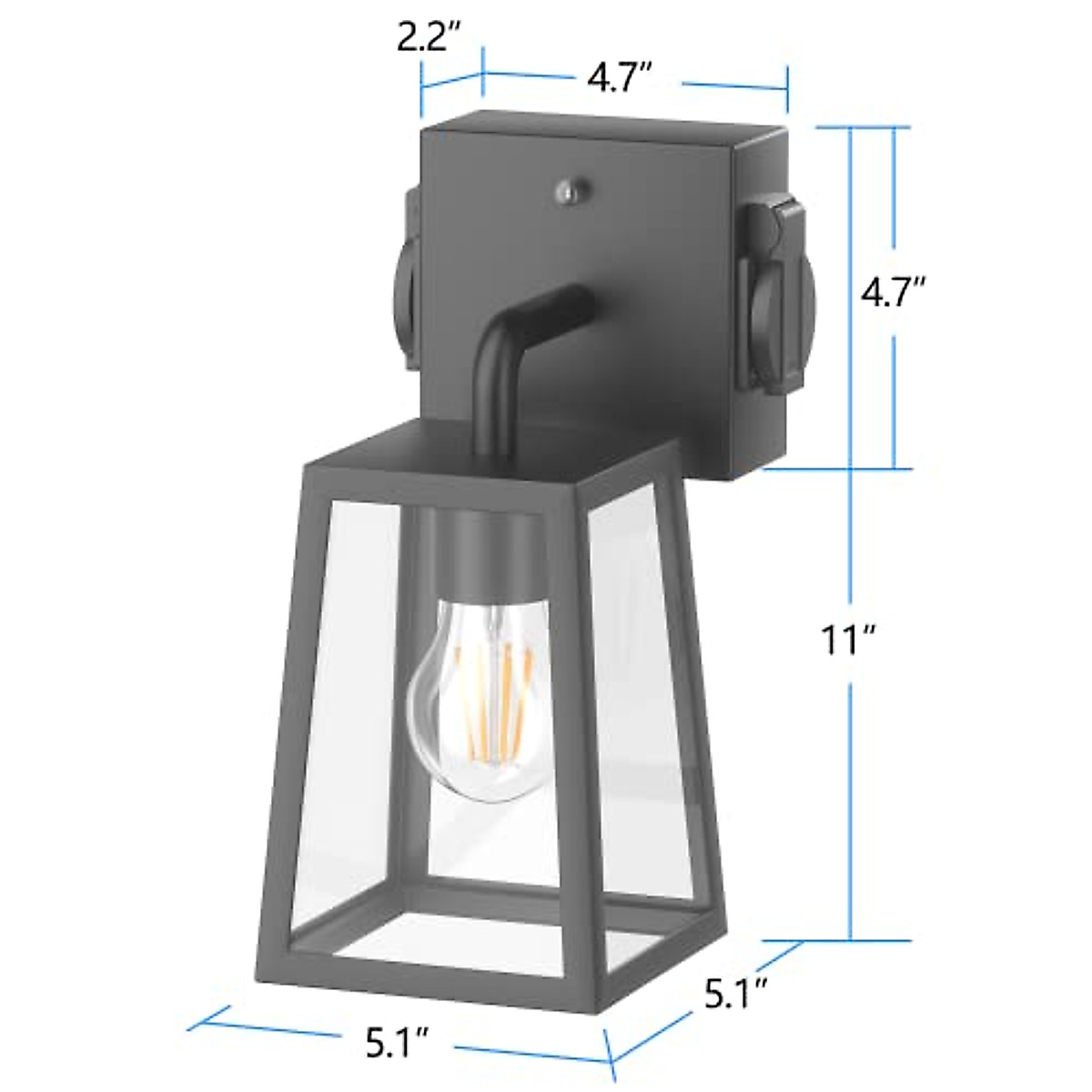 SPECILITE Dusk to Dawn Porch Lights with 2 Outlets, Waterproof & Anti-Rust Outdoor Light Fixture, Black Finish Exterior Light Fixture for Garage, Patio, Garden