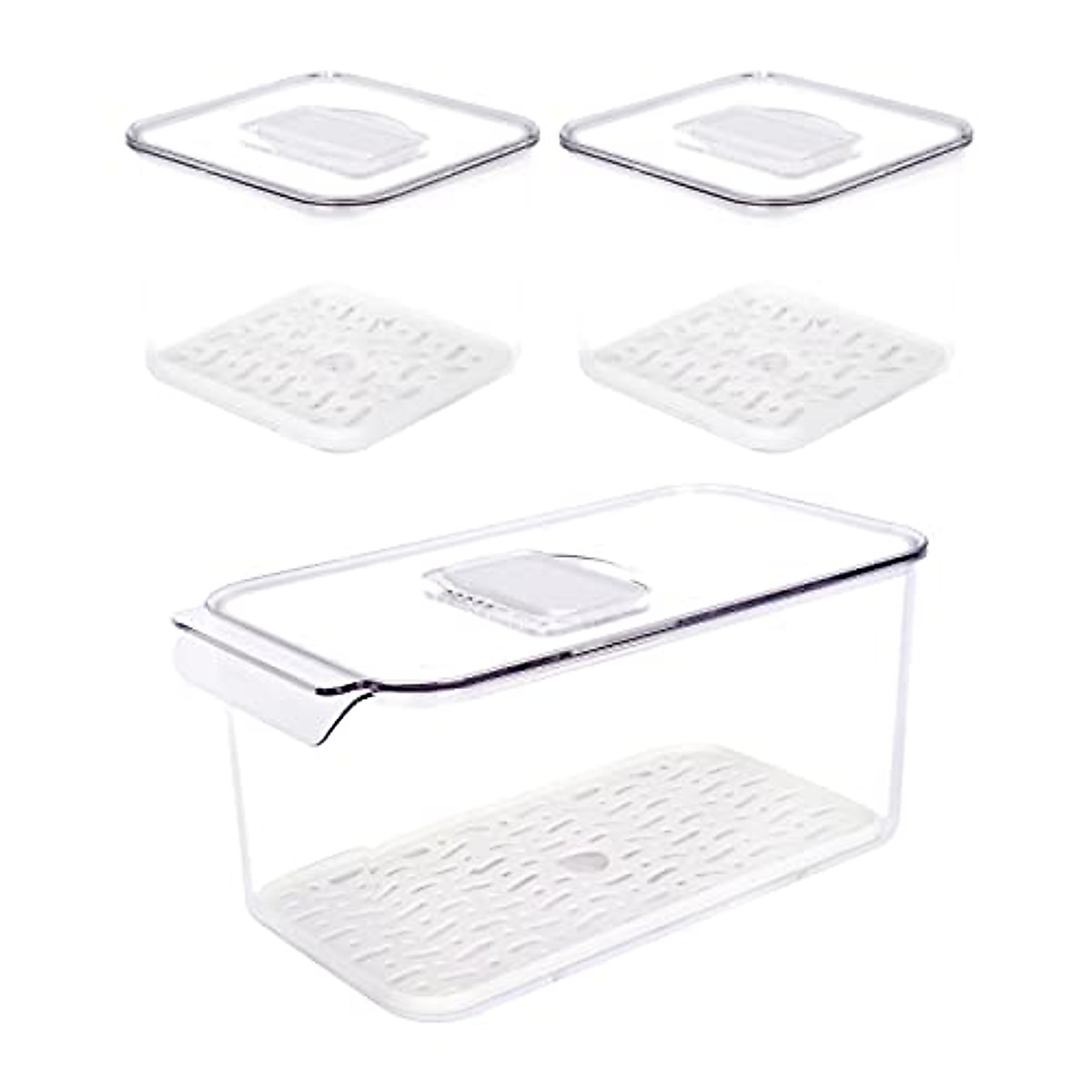 3 Pcs Fruit Fresh Keeper Vegetable Storage Containers Set Fresh Produce Saver with Lids and Vents,Stackable Salad Lettuce Keeper for Refrigerator or Easy Carry,BPA-free Stay Fresh Containers,5.7L&1.7L&1.7L