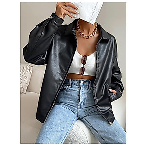 MakeMeChic Women's Faux Leather Shacket Long Sleeve Zip Up Motorcycle Jacket Biker Coat Zip Black S