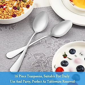 Teaspoon Set,16 Piece 6.7" Spoons Silverware,Premium Food Grade 18/10 Stainless Steel Tea Spoons,Durable Small Spoons,Good Teaspoons,Dessert Spoons,Kitchen Spoons Set,Mirror Finish & Dishwasher Safe